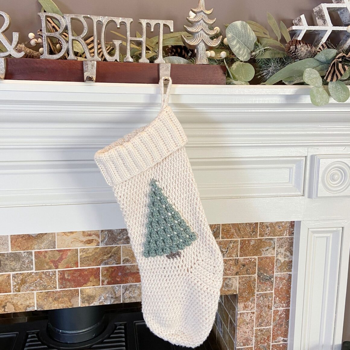 Christmas Tree Crochet Stocking Free Pattern - The Knotted Nest