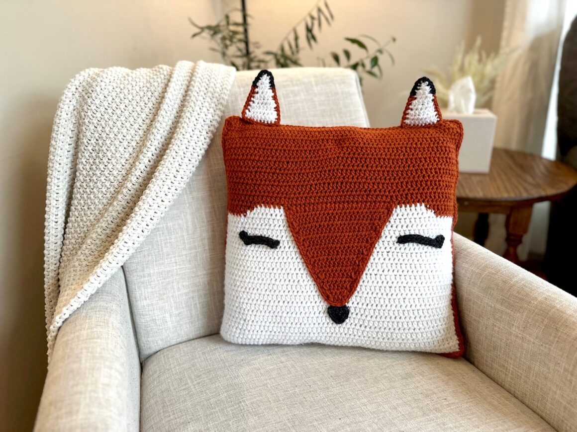 Crochet Fox Pillow- Free Pattern - The Knotted Nest